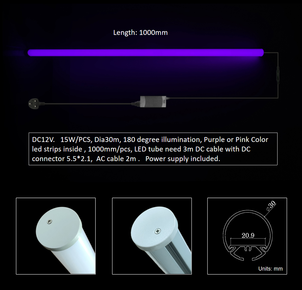 LED Tube D30 In single or RGB color